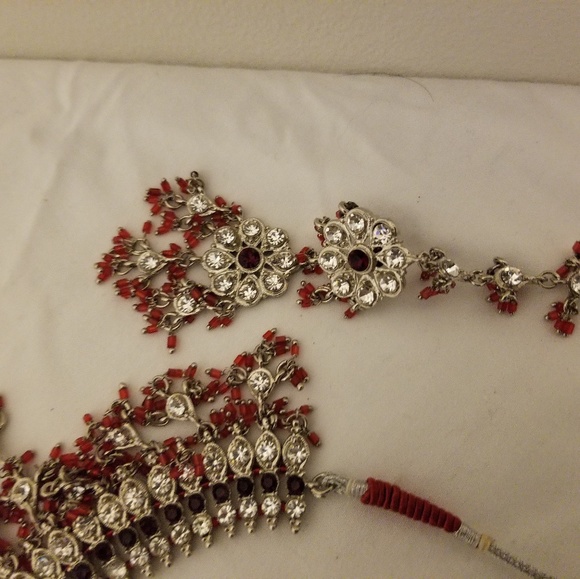 Jewelry | Red Crystal Silver Indian Jewellery Set | Poshmark